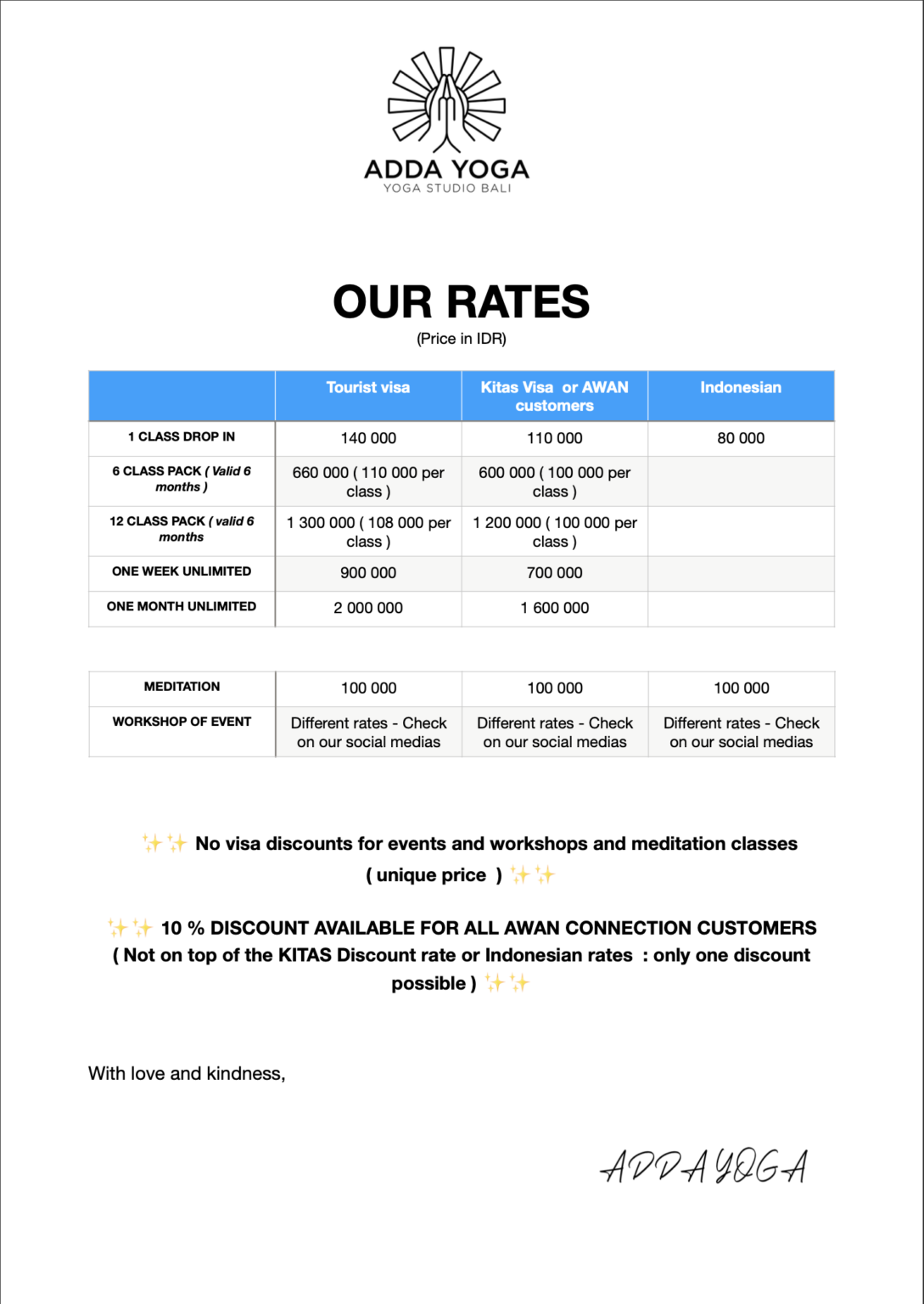 Yoga Pricing and Membership Rates Canggu, Bali Seminyak